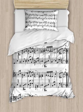 Abakuhaus Musik Bettbezug Set Einzelbett, Hinweise zum Clef, Top Qualität Weich und Warm 3 Teiligen Bettbezug mit 2 Kissenbezüge, Weiß und Schwarz