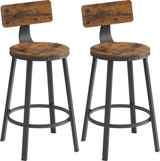 Vasagle Barhocker, 2er Set, Barstühle, Küchenstühle mit Metallgestell, Sitzhöhe 62,5 cm, einfache Montage, Industrie-Design, vintagebraun-schwarz LBC076B01