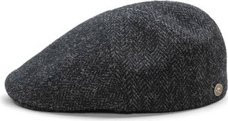 Sterkowski Ivy Five Harris Tweed Casquette plate élégante et pratique pour homme et femme, Noir/anthracite à chevrons, 60