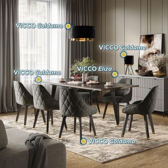 Vicco Table de salle &agrave; manger Goldamo, Noir, 200x90cm Extensible