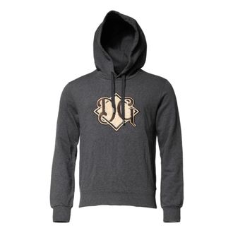 Dolce & Gabbana Grauer Logo-Patch-Kapuzenpullover - - Sweatshirts & Hoodies - Herren - Grau - XL