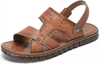 Generic Sandales en cuir v&eacute;ritable pour homme - Bout ferm&eacute; - Antid&eacute;rapantes - Sandales d&eacute;t&eacute; l&eacute;g&egrave;res - Pour la plage, jaune, 39 1/3 EU