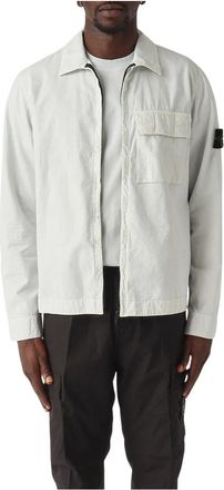 Stone Island Homme, Vestes, Gris, Taille: XL Chemise &eacute;paisse zipp&eacute;e en coton