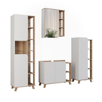 Vicco Badm&ouml;bel-Set Sonoma/Wei&szlig; Karen, bestehend aus Bad Spiegelschrank, Waschbeckenunterschrank, Hochschrank - Platz f&uuml;r Pflege- und Badutensilien