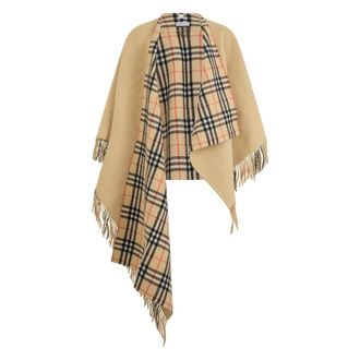 Burberry Femme, Vestes, Beige, Taille: ONE Size Cape en laine &agrave; carreaux r&eacute;versible