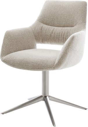DELIFE Esszimmerstuhl Yago-Flex mit Armlehnen Fu&szlig;kreuz Edelstahl Webstoff Soft Beige 360&deg; drehbar Wippfunktion Taschenfederkern