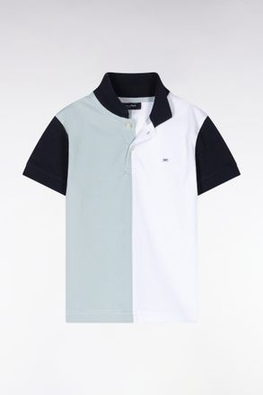 Eden Park Polo &Agrave; Manches Courtes En Piqu&eacute; Coton Tricolore Blanc Marine Et Vert Coupe Droite