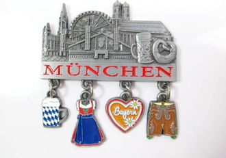 Generic M&uuml;nchen Magnet Charms Metall Souvenir Germany Dirndl Lederhose Bier Moa&szlig;