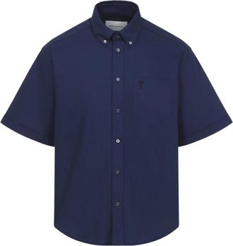 Ami Homme, Chemises, Bleu, Taille: 2XL Boxy Short Sleeve Shirt
