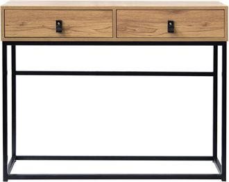 Calicosy Konsolentisch 2 Schubladen - Eichenholzoptik mit Maserung - Spanplatten - Struktur und Füße aus Metall - Griffe in Lederoptik - Modern & praktisch - B