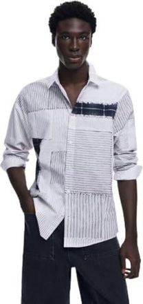 Desigual T- Shirt tiss&eacute; &agrave; Manches Longues pour Homme, Noir, Large