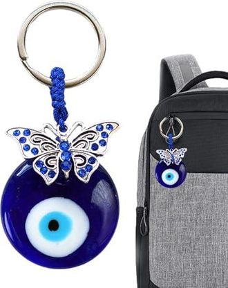 Generic Porte-cl&eacute;s porte-bonheur avec pendentif amulette turc oeil bleu et pierre pr&eacute;cieuse anti-rayures - Symbole de chance pour sacs &agrave; dos, sacs &agrave; main, sac