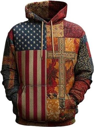 Generic Sweats &agrave; capuche avec croix chr&eacute;tienne J&eacute;sus pour homme - Blocs de couleurs - Avec poche - Manches longues - L&eacute;ger et confortable - Pull &agrave; capuche pat