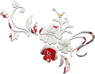 WINOMO 3D Spiegel Aufkleber Blumen Spiegel Wandtattoos Kunst für Wohnraum Schlafzimmer Wohnzimmer Badezimmer Dekoration (Silber)