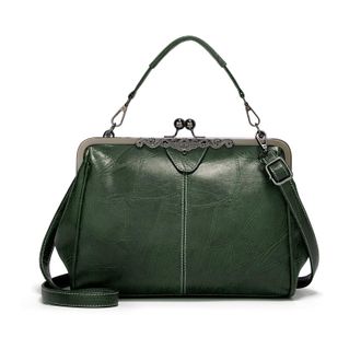 Nicole & Doris Damen Handtasche mit Griff Elegant Abendtasche Kiss Lock Henkeltasche PU Leder Retro Umh&auml;ngetasche Geldb&ouml;rse f&uuml;r Hochzeit Hochzeit Bankett Gr&uuml;n