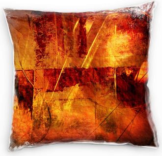Paul Sinus Art Abstrakt, orange, rot, Gold, gemalt Deko Kissen 40x40cm f&uuml;r Couch Sofa Lounge Zierkissen - Dekoration zum Wohlf&uuml;hlen