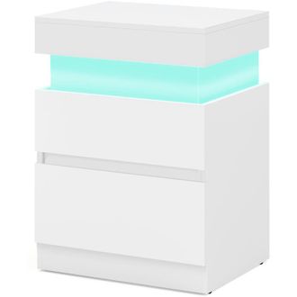 Vasagle Table de Chevet Moderne avec LED, Table dAppoint, 2 Tiroirs, Multiprise Int&eacute;gr&eacute;e, 35 x 40 x 55 cm, Blanc