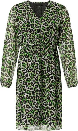 Comma Minikleid Kleid Kurzes Chiffon-Kleid mit Leo-Print und Knopfleiste