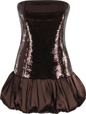 Retrofête Femme, Robes, Brun, Taille: 38 FR Robe Mini à Paillettes Sans Bretelles Couleur Tabac