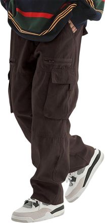 OLIPHEE Cargohose Herren Lang Outdoor Cargo Hose Herren Herbst mit Taschen und Gummizug Bund Loose Freizeithose Outdoorhose Wanderhose Vintage Pants Braun XL
