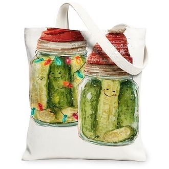 Generic Sacs fourre-tout amusants en toile de cornichon de No&euml;l, sacs d&eacute;picerie r&eacute;utilisables, l&eacute;gers et lavables avec bandouli&egrave;re, blanc, 13x15 Inch