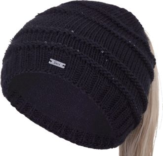 Faera Damen Winterm&uuml;tze Zopfm&uuml;tze Zopfloch Loch Zopf Beanie M&uuml;tze Strickm&uuml;tze 72, Farbe:Schwarz