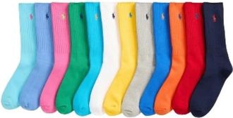 Polo Ralph Lauren unisex, Sous-v&ecirc;tements, Multicolore, Taille: ONE Size Lot de 12 paires de chaussettes c&ocirc;tel&eacute;es en coton