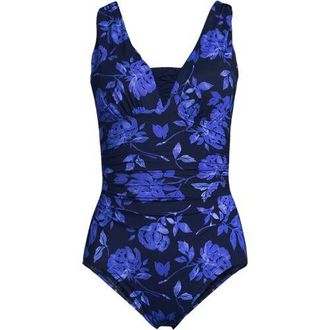 Lands End Shape-Badeanzug mit V-Ausschnitt SLENDER, Damen, Gr&ouml;&szlig;e:38 regular, Blau, Nylon-Mischung, by Lands End