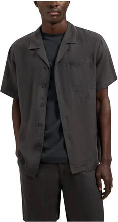 Olaf Hussein Homme, Chemises, Noir, Taille: L Linen Blend SS Shirt