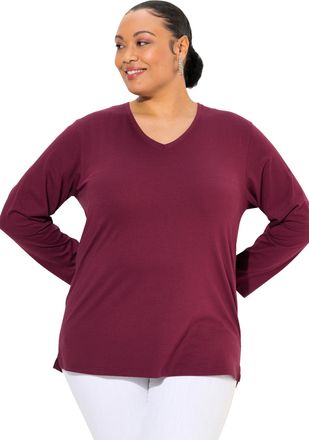 Ulla Popken Damen Shirt, V-Ausschnitt, Relaxed, Langarm, rot, 42/44