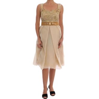 Dolce & Gabbana Goldfarbenes- mit Kristallen verziertes Seidenkleid - - Dresses - Damen - Gelb - L