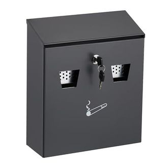 Relaxdays Wandaschenbecher für draußen, abschließbar, Metall, Aschenbecher Wandmontage, HBT: 30 x 26 x 9,5 cm, anthrazit