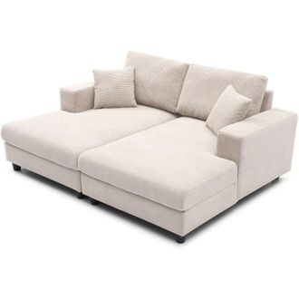 Menzzo Duo de m&eacute;ridiennes Fabien combinables en canap&eacute; profond Velours c&ocirc;tel&eacute; Cr&egrave;me