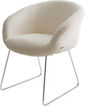 DELIFE Polsterstuhl Vinka-Flex mit Armlehnen Kufengestell Edelstahl Bouclé Weiß Taschenfederkern