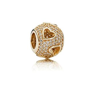 Pandora Femme, Accessoires, Jaune, Taille: ONE Size Charme Abstrait Pav&eacute; en Or 14k avec Zircone Cubique Transparente
