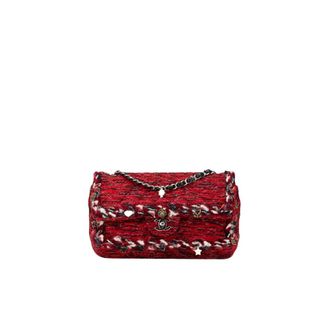 Chanel Pre-owned Medium Tweed Braided Charms Double Flap Bag - - Pre-owned - Damen - Rot - ONE SIZE