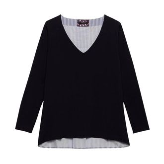 Elena Miro Gestreifter Stricktop - - Tops - Damen - Schwarzk - S