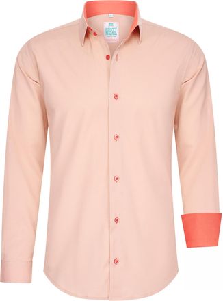 Rusty Neal Herren-Hemd Pastellfarben Premium Slim Fit Langarm Cotton-Stretch Kontrast Hemd Business-Hemden Freizeithemd 66, Gr&ouml;&szlig;e:2XL, Farbe:Peach
