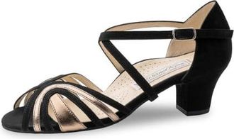 Werner Kern Chaussures de danse Bess pour femme - Daim/cuir noir vieilli - Pour pieds larges - Talon cubain de 4,5 cm - Semelle en daim - Fabriquées en Italie, No