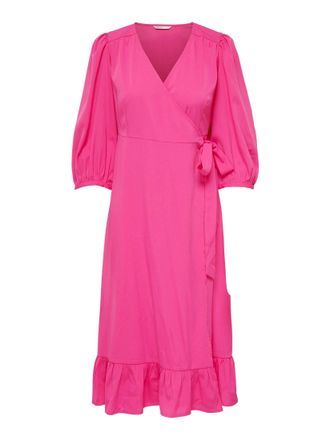 Only Damen Onlolivia 3/4 Wrap Dress WVN Noos Midi Kleid, Fuchsia Purple, L EU