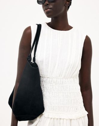 NA-KD Leinenmix &auml;rmelloses Smock-Minikleid in Wei&szlig;