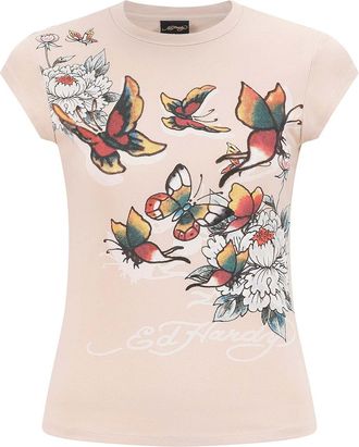 Ed Hardy T-Shirt Schmetterling Blumen