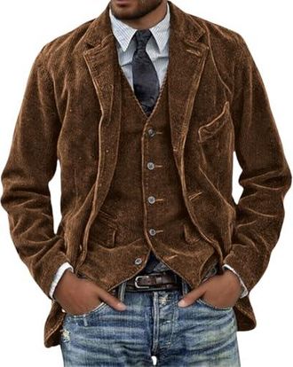 Generic Veste de Sport Vintage en Velours côtelé pour Homme, Style Cowboy, Marron, Taille L, idéale pour Le Travail ou Les Occasions spéciales