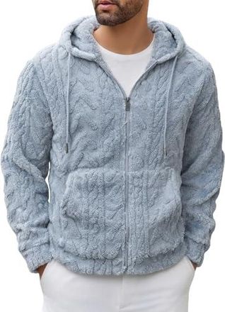 Generic Sweat à capuche en polaire de couleur unie avec fermeture éclair intégrale pour homme, décontracté, tendance, manches longues avec poche, doublure en 