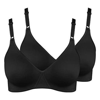 Nur Die Lot de 2 Soutiens-Gorge en Coton sans Armatures &agrave; Double Couche - Doux et Confortable - Invisible - sans Coutures - pour Femme, Noir, 95B