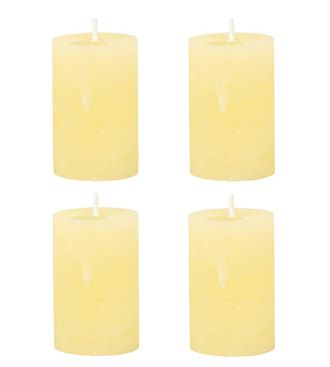 Chic Antique 4er Set Macon rustikale Stumpenkerze Kerze Antik Altarkerzen 100% Paraffin Lange Brenndauer (Melon-gelb, 8x5 cm)