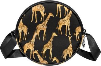 Generic Petit sac &agrave; bandouli&egrave;re rond pour femme, girafes avec fermeture &eacute;clair, bretelles r&eacute;glables, sac &agrave; main rond d&eacute;contract&eacute; pour femmes et filles