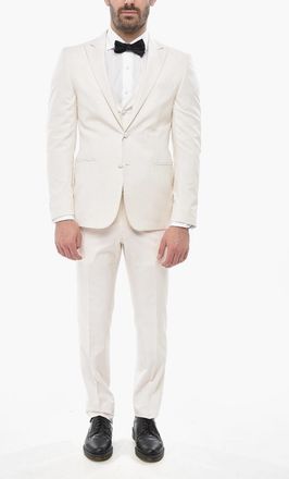 Corneliani CODE Dreiteiliger Anzug aus Seidenmischung mit Spitzrevers Corneliani