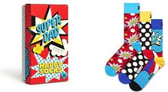 Happy Socks lot de 3 chaussettes cadeaux f&ecirc;te des p&egrave;res en coton, cadeaux rigolos dr&ocirc;ls et originales pour papa