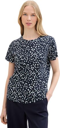Tom Tailor Damen Basic T-Shirt mit Allover-Print, tiny blue dot print, XXL